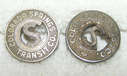 Two Different Colorado Springs Railway / Bus Transit Tokens Good For ...