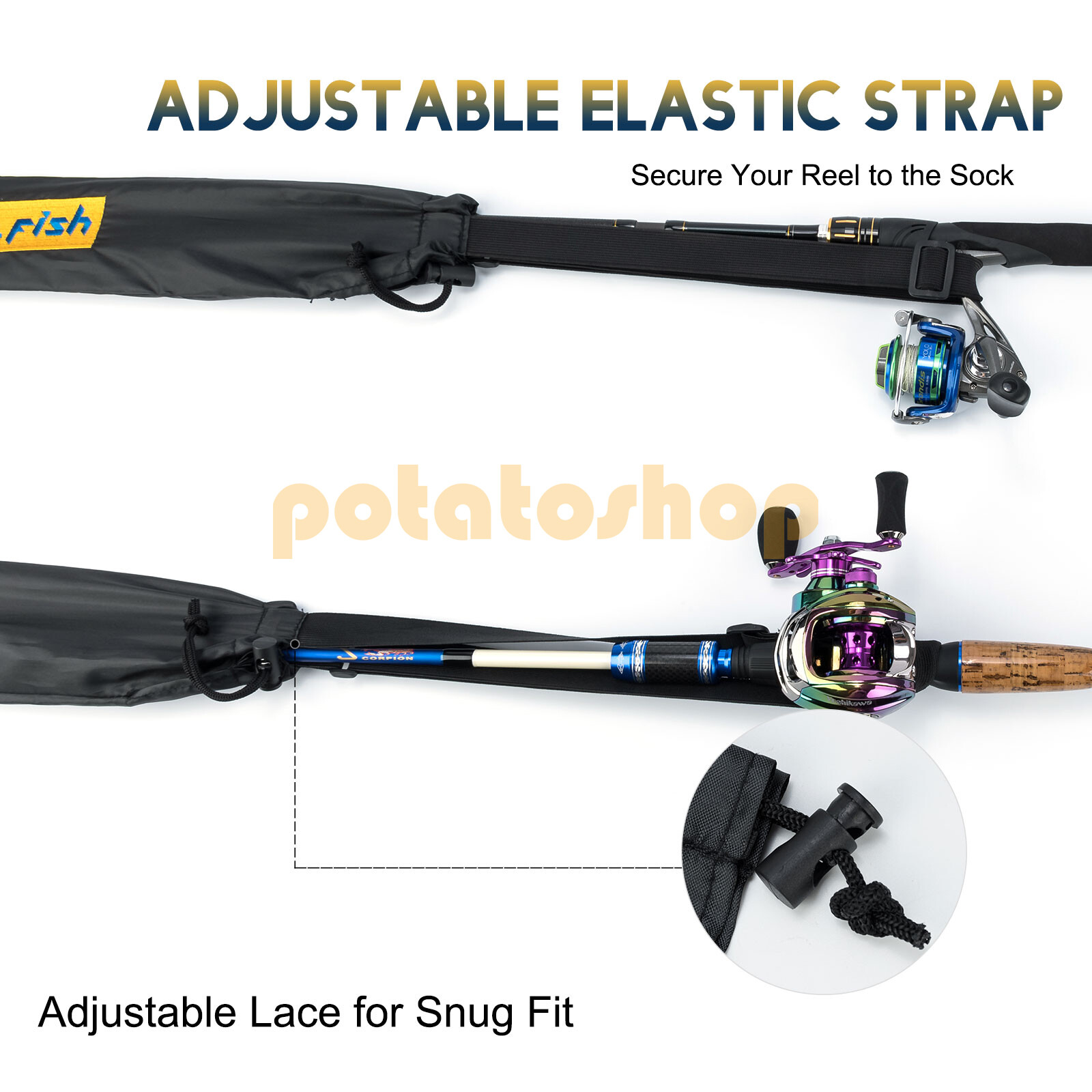 2pcs Spinning/Casting Rod Socks Tangle-Free Nylon Adjustable Fishing ...