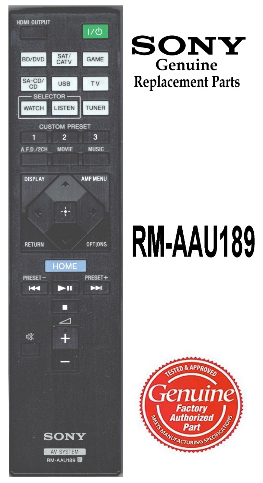 New Genuine OEM Sony AV System Remote Control RM-AAU189 STR-DN850 STR ...