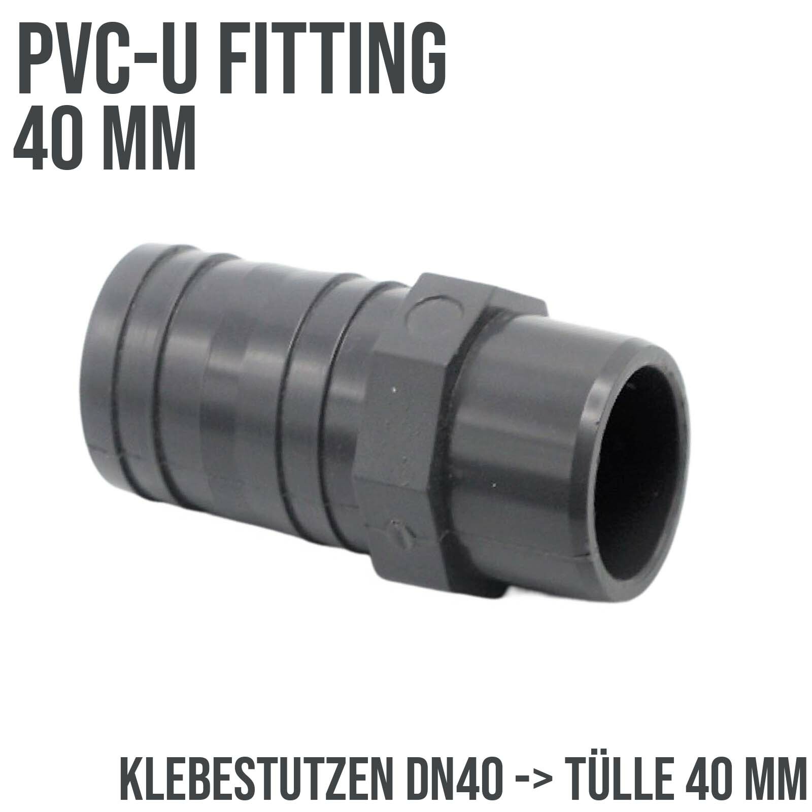 Schlauch Tülle Verbinder Klebestutzen Pool Teich PVC DN 32 40 50 63 mm ...