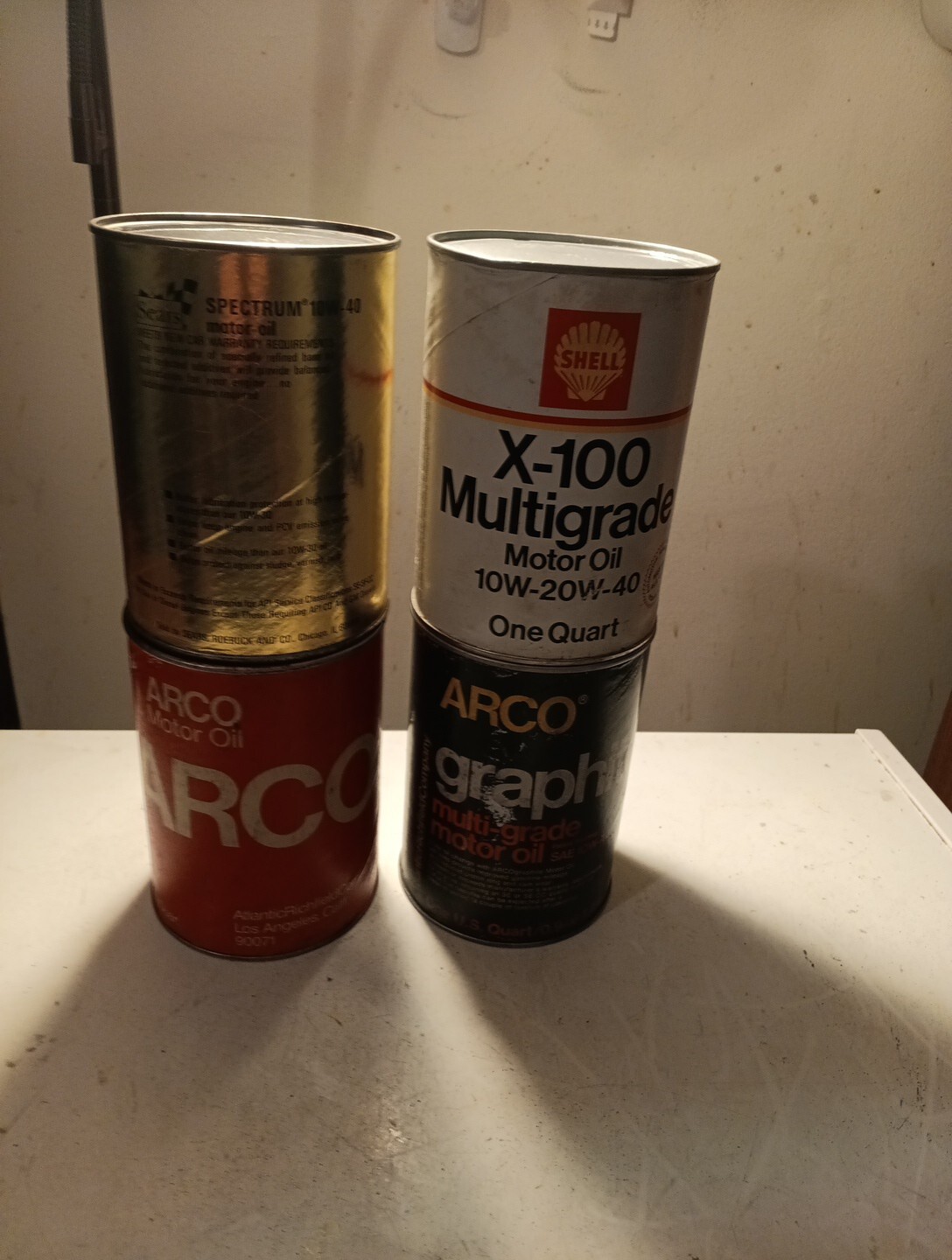 Lot Of Four Vintage Quart Cardboard Oil Cans 2 Arco, Shell X-100, Sears ...
