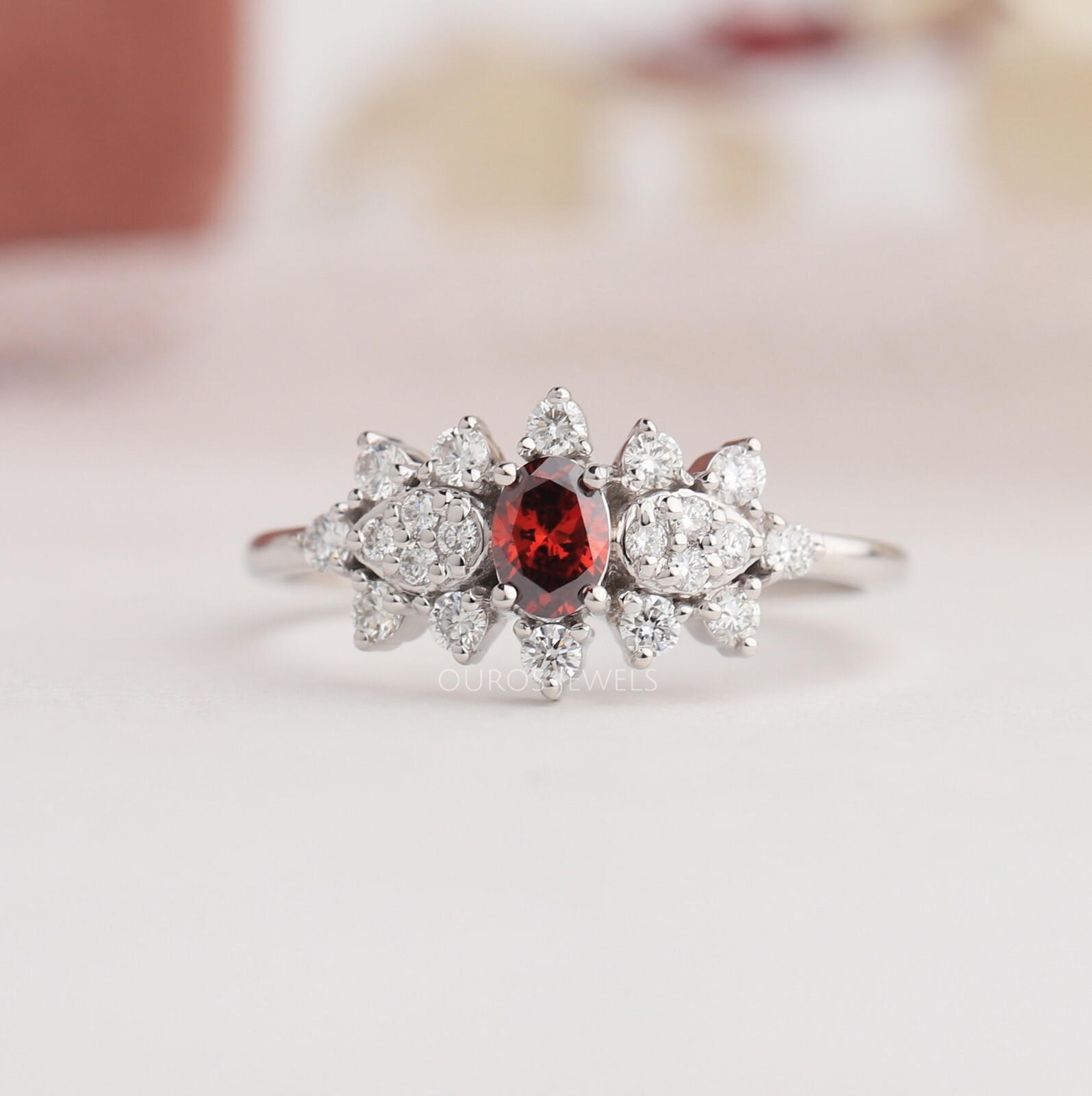 Red Oval Diamond Engagement Ring / Lab Grown Diamond Ring / Diamond ...