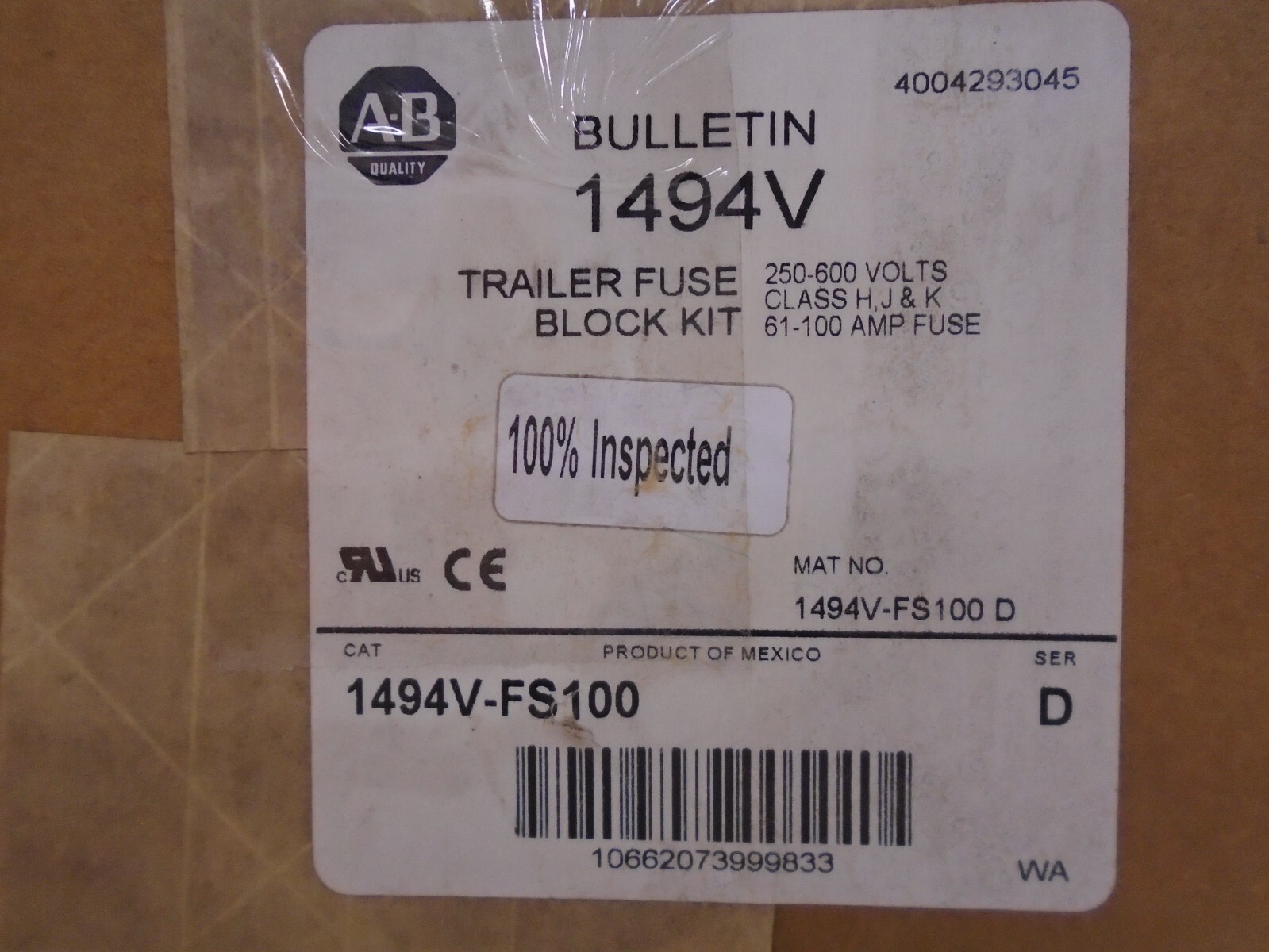 ALLEN BRADLEY 1494V-FS100 SERIES B FUSE BLOCK 100 AMPS 600 VOLTS | eBay