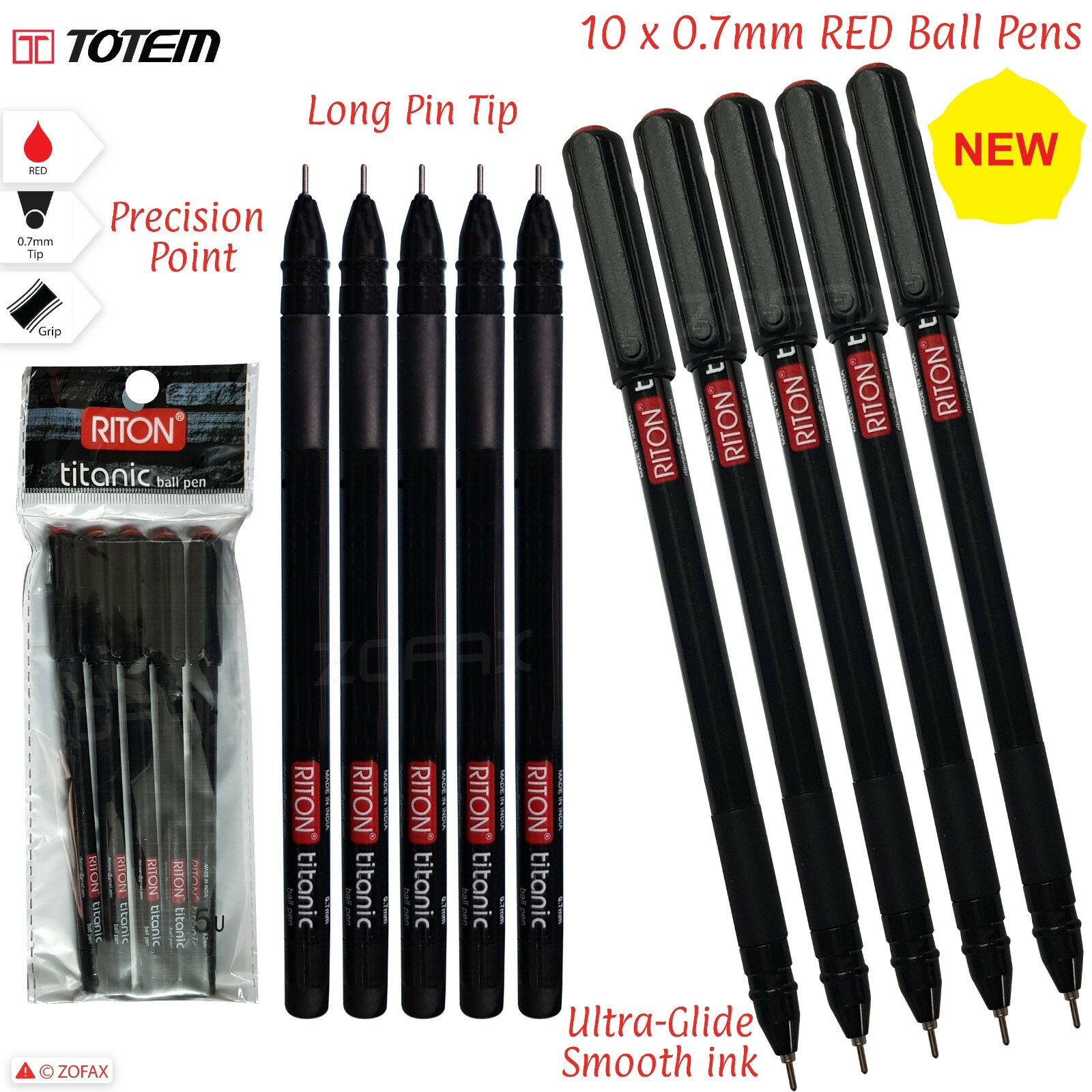 BLACK BLUE RED Ballpoint Pens 0.7mm Fine Point RITON Smooth Quality ...