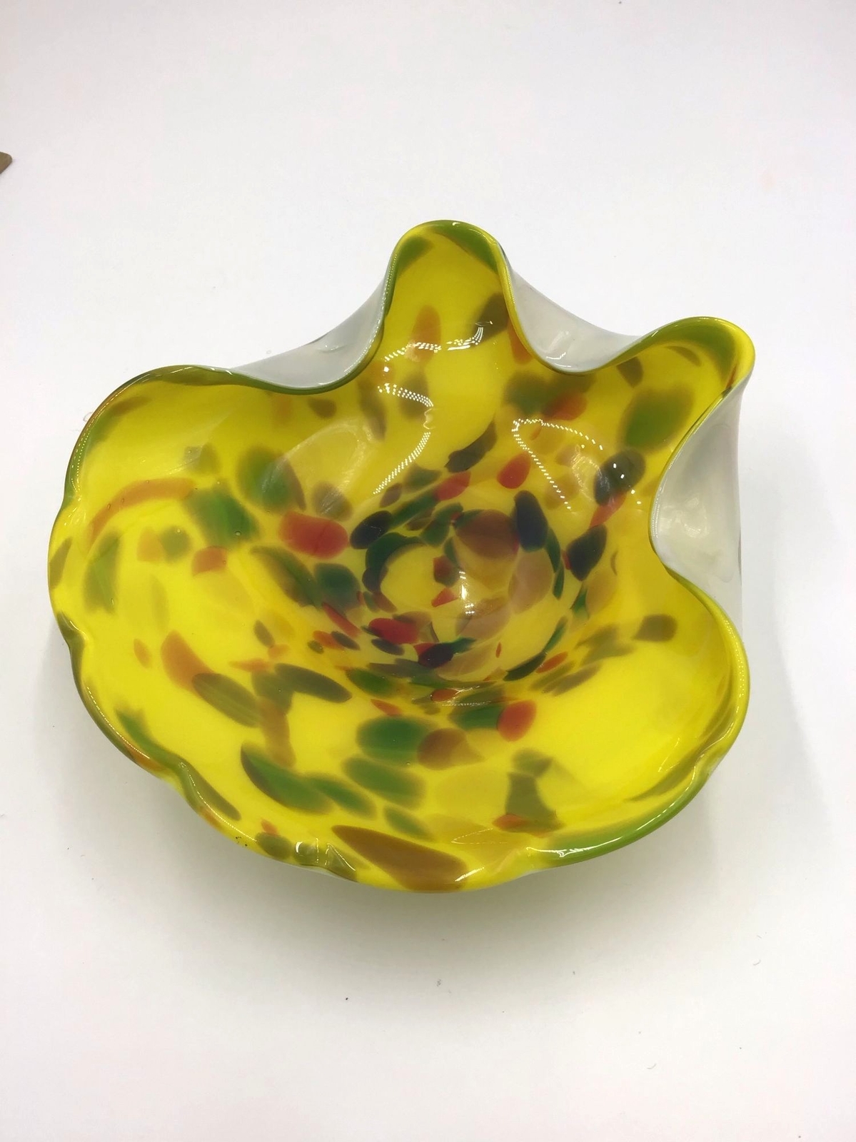 Yellow Trinket Dish Seashell Curled Ruffled Edges Glassware Colorful ...