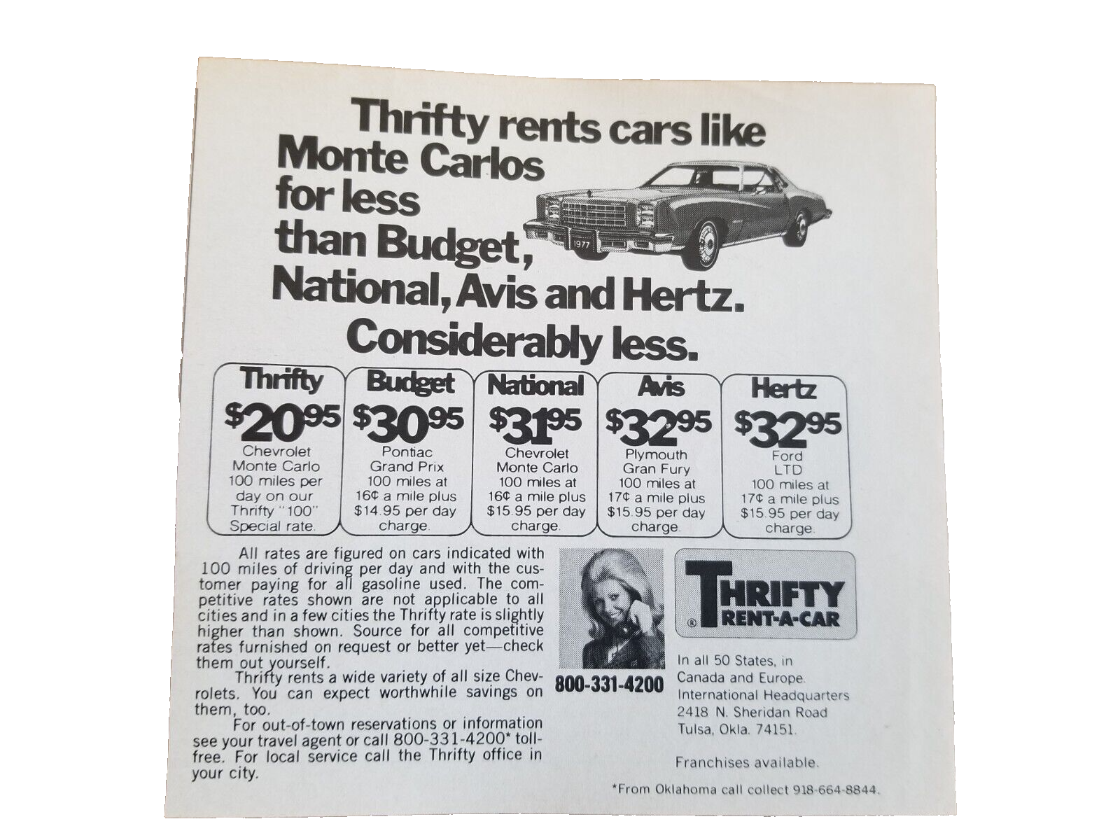 1977 Thrifty Rent-a-Car Old Vintage Car Rental Print Advertisement | eBay