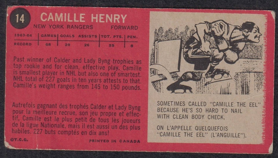 1964-65 Topps Camille Henry short print # 14 (Mid-Grade minus) | eBay