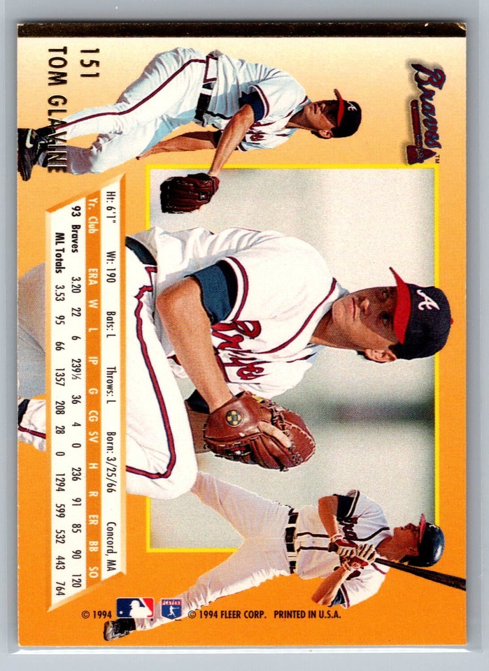 Tom Glavine 1994 Ultra BASEBALL #151 Atlanta Braves HOF | eBay