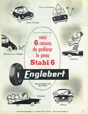 publicité Advertising 0223 1959 Stabi 6 pneu Englebert silence économie ...