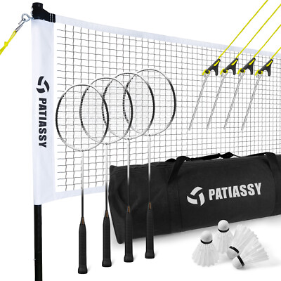 Professional Complete Badminton Set with Poles 4 Rackets Portable ...