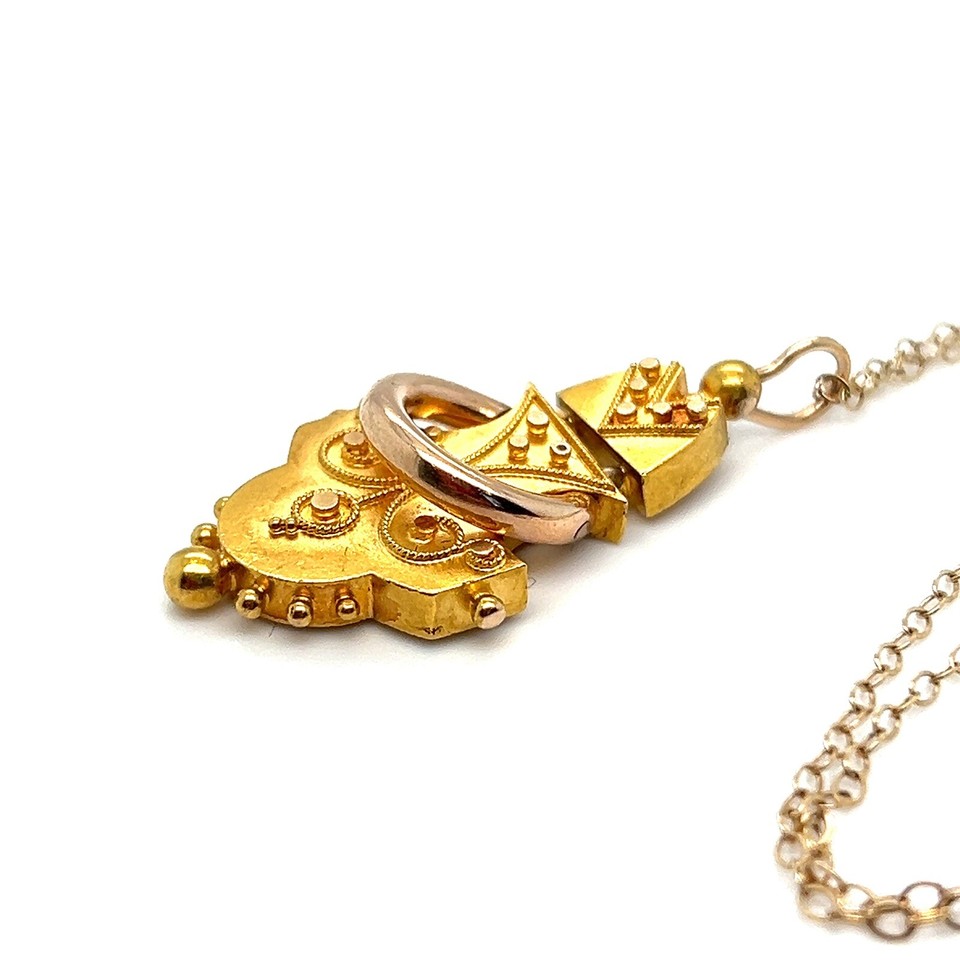 ANTIQUE VICTORIAN ERA DOOR KNOCK PENDANT NECKLACE FILIGREE ENGRAVING 13 ...