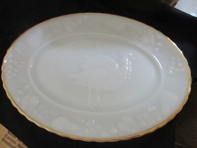 ANCHOR AND HOCKING, WHITE MILK GLASS TURKEY PLATTER 30 X 40 CM | eBay ...