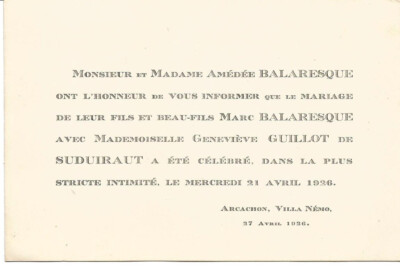 Arcachon 1926. Faire-part Mariage Balaresque-Guillot. | eBay