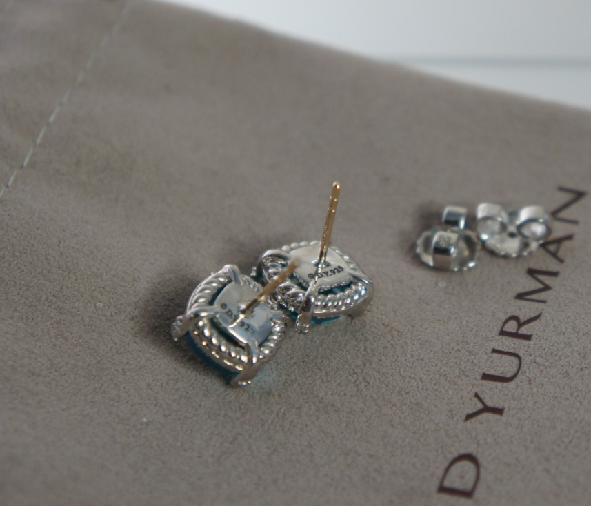 David Yurman 925 Silver 585 BLUE Topaz Diamond Halo Chatelaine Earrings ...