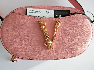 Versace Virtus Small Camera Bag Grainy Calf Rose Pink Leather Style ...