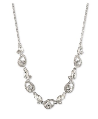 $68 Givenchy silver tone pave crystal open pear frontal necklace 16 ...