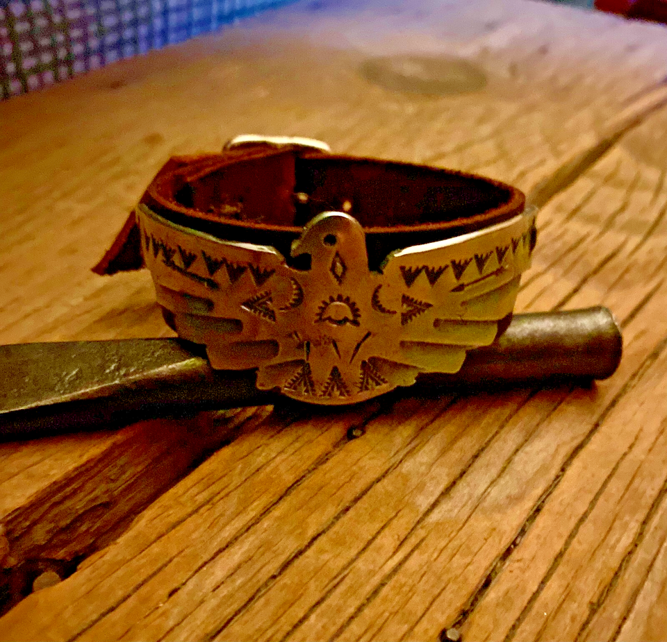 Men's Thunderbird Cuff Leather Concho Bracelet $345 Sundance Artist | eBay