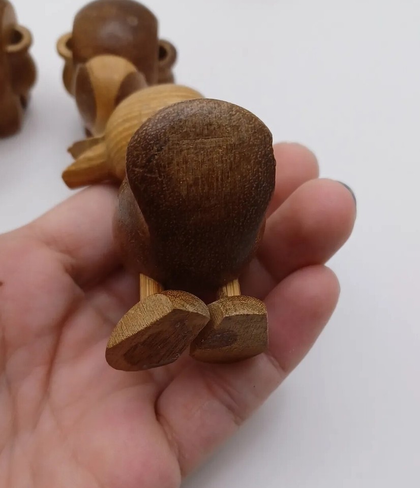 Miniature Small Wooden Animal Figurines , Set Of 4 Ducks and Elephants ...