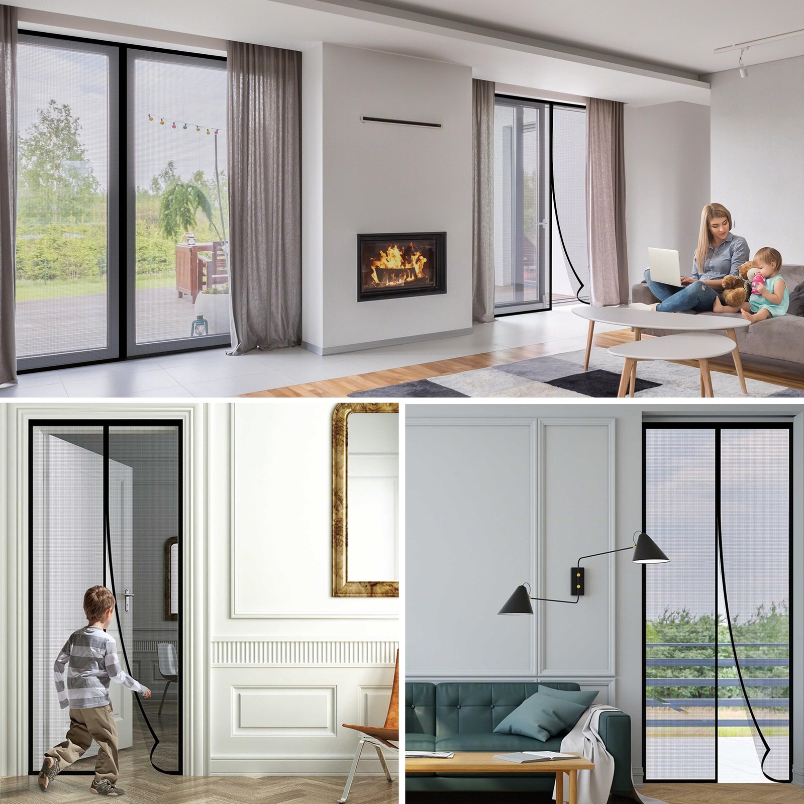 72x80 Inch Magnetic Sliding Door Screen Fiberglass Mesh Net Door Screen ...