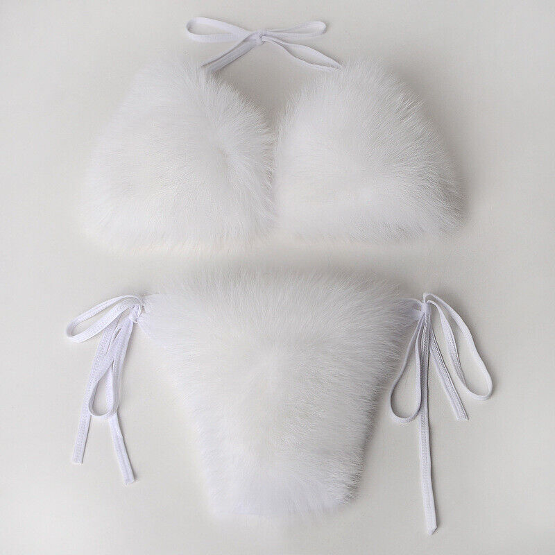 Fox Fur Swimsuit Beach Bikini Sexy Split Fur Bikini Set Micro Bra G ...