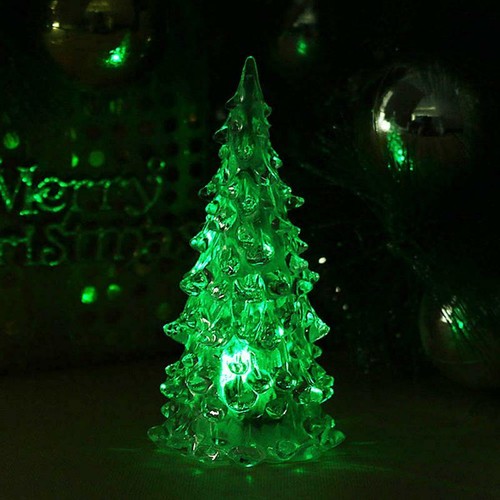 Cute mini LED Green Acrylic Christmas Tree night light 12cm Changing ...