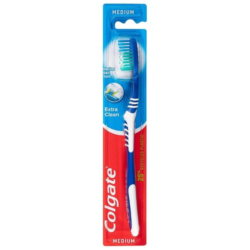 Colgate Extra Clean Toothbrush Medium Bristles Soft Rubber Tongue ...
