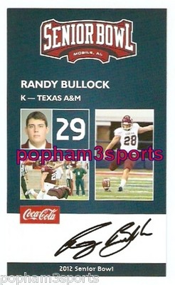RANDY BULLOCK - 2012 SENIOR BOWL CARD - TEXAS A&M AGGIES | eBay