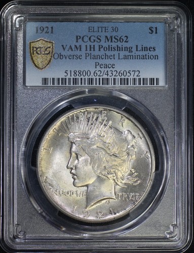 1921 Peace Silver Dollar PCGS MS62 Mint Error Obv Lamination Elite 30 ...