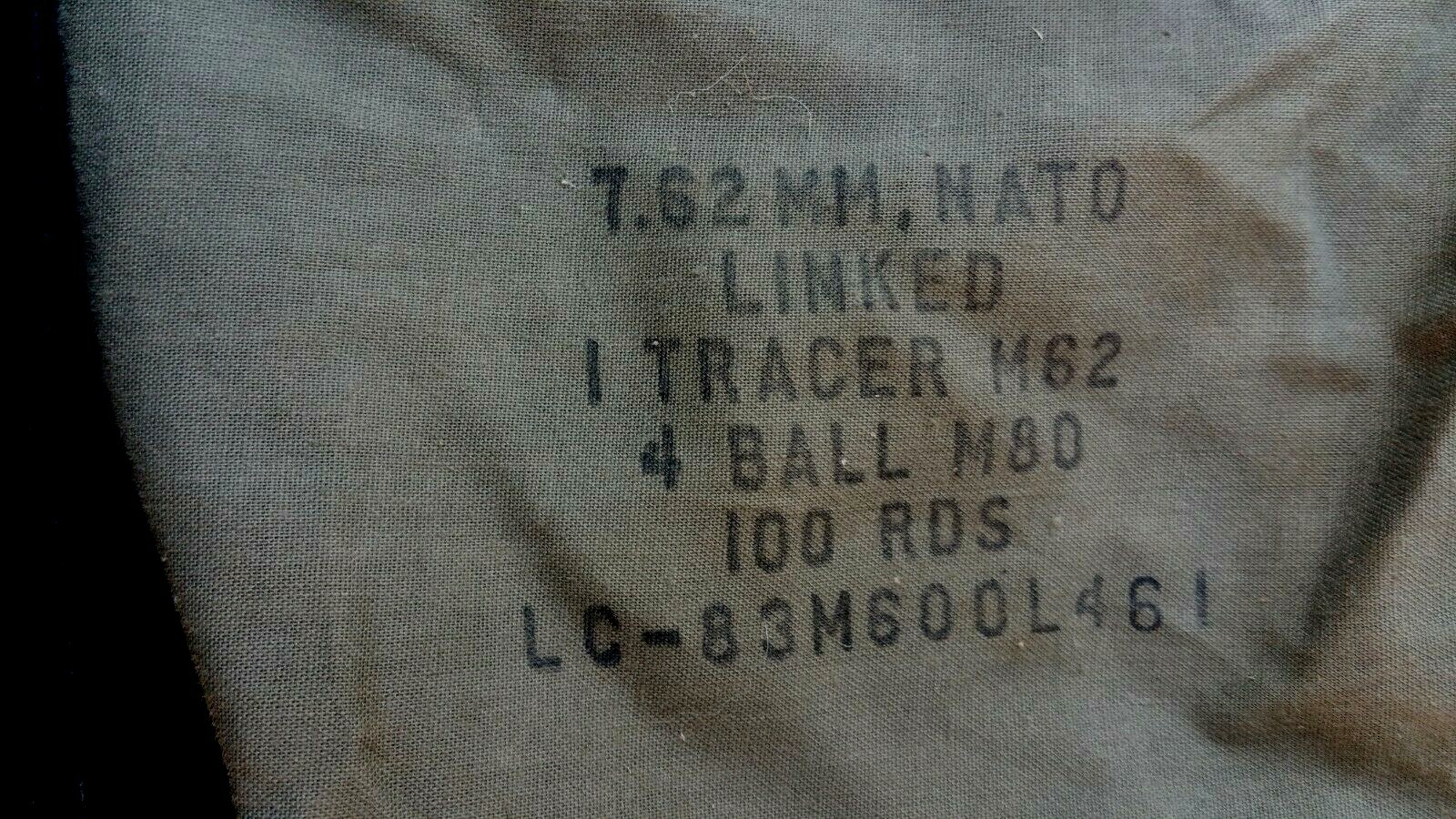 7.62 MM Nato M62 Ammo Bag 100 Rounds M62 Tracer M80 Ball LC-83M600L461 ...