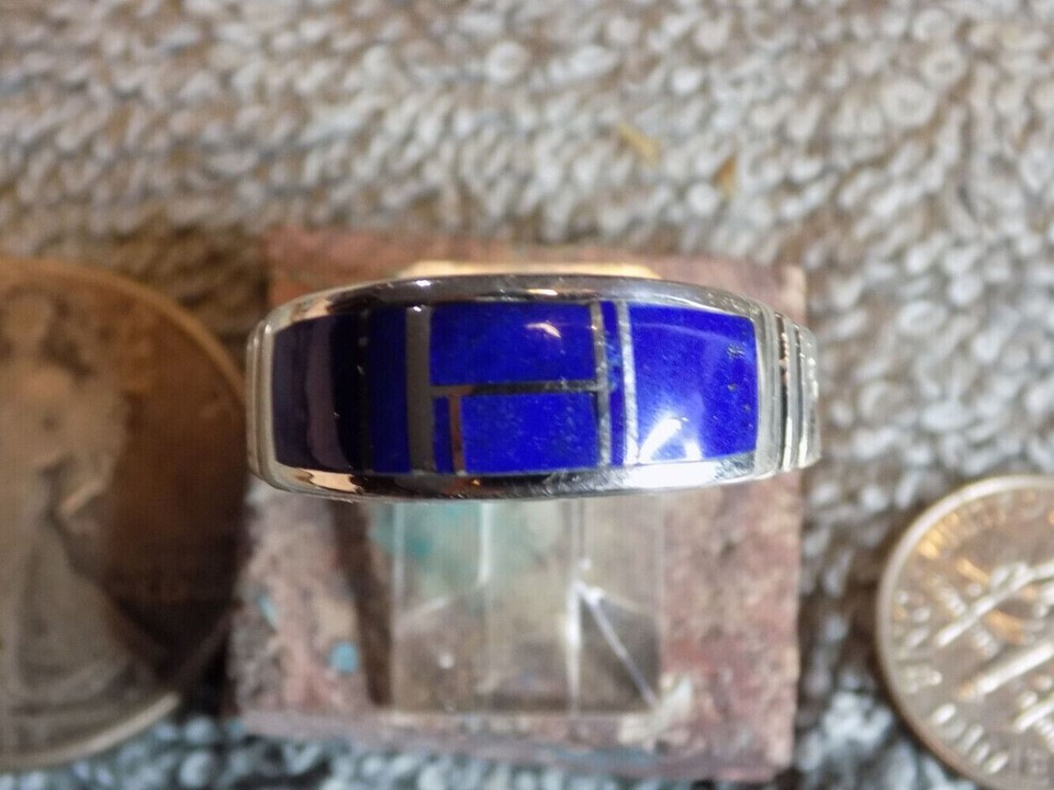New Mens Sterling Lapis Inlay Ring Navajo Rick Tolino Size 12 1/2 | eBay