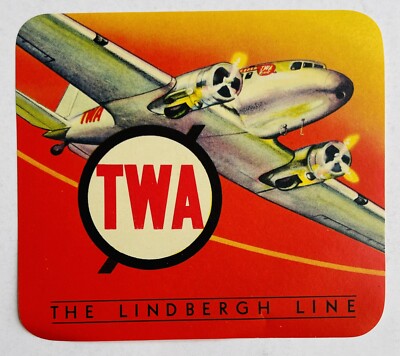 TWA Airlines Vintage Rectangular Paper Sticker / Label - The Lindbergh ...