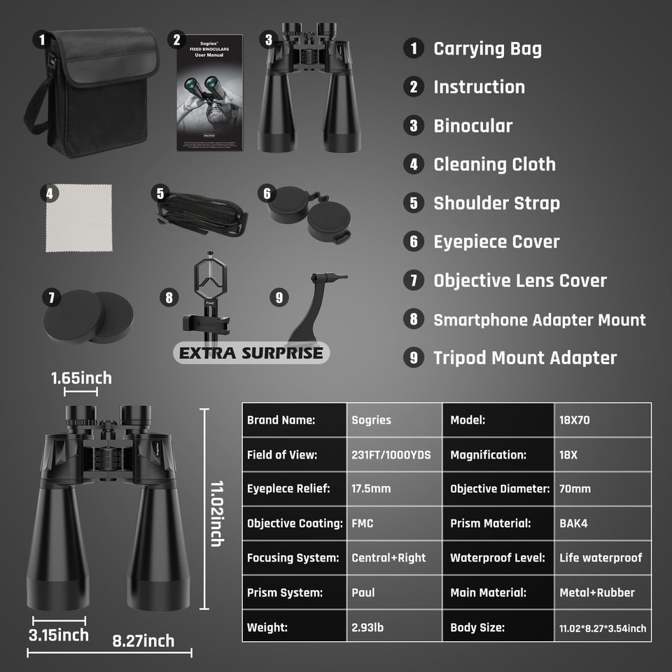 18x70 Binoculars for Adults High Powered, Large Aperture 70mm Astronomy ...