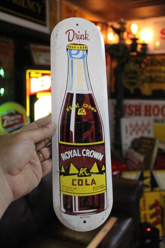 RARE 1950s DRINK RC ROYAL CROWN COLA STAMPED PAINTED METAL SIGN COKE ...