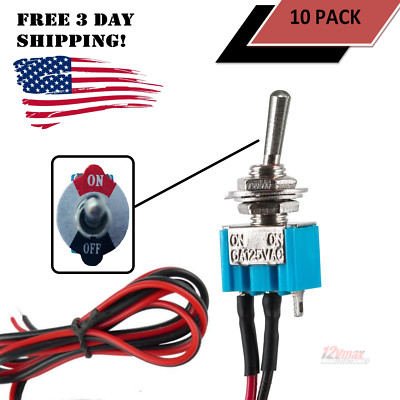 10 Pack Pre-wired Mini Toggle Hobby Switch ON OFF 6A 125V For Car-Truck ...