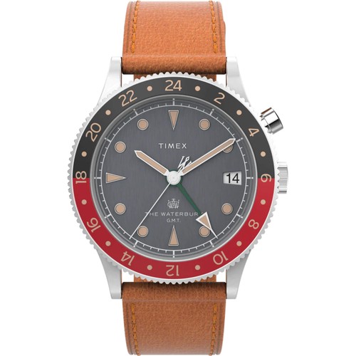 Timex Men's Watch The Waterbury GMT Rotating Bezel Tan Leather Strap ...