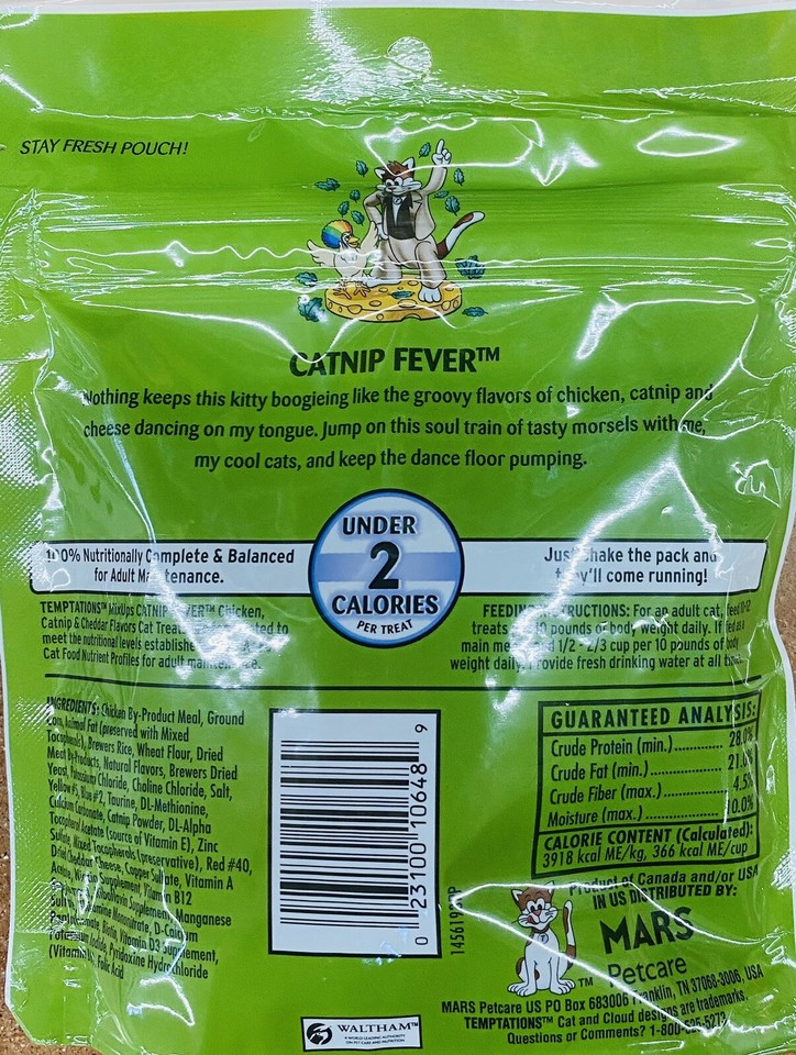 Temptations CATNIP FEVER Chicken Catnip & Cheddar Flavors Cat Treats 6. ...