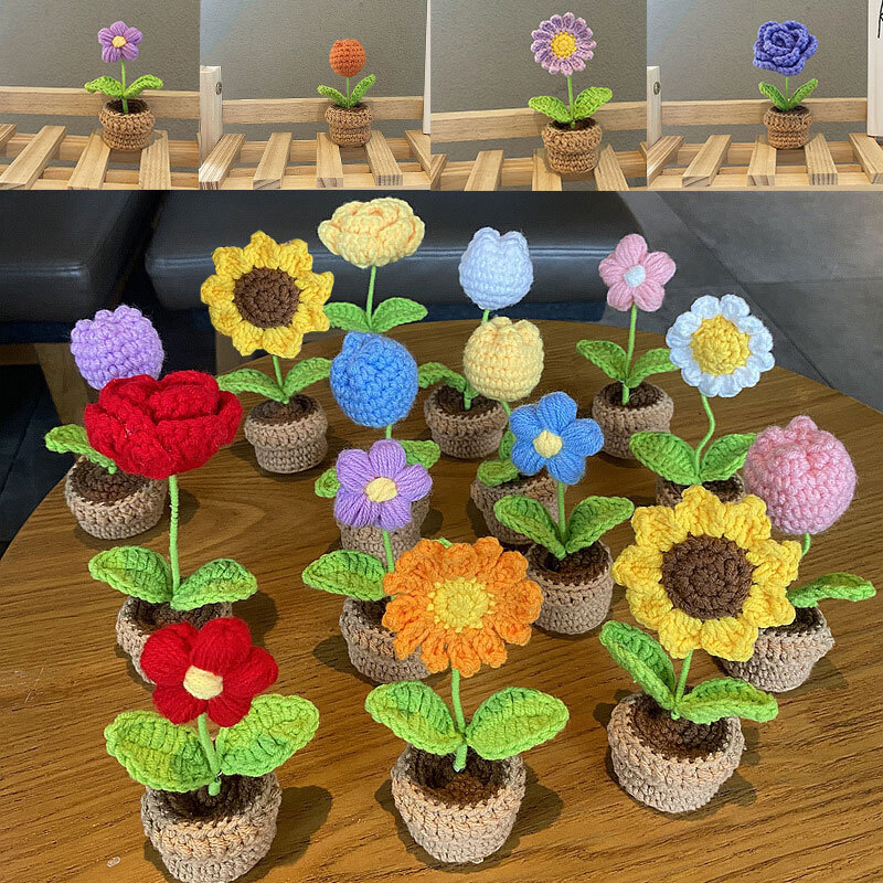 Knitted Flowers Hand Knitted Flower Crochet Flower Bouquet New Cute