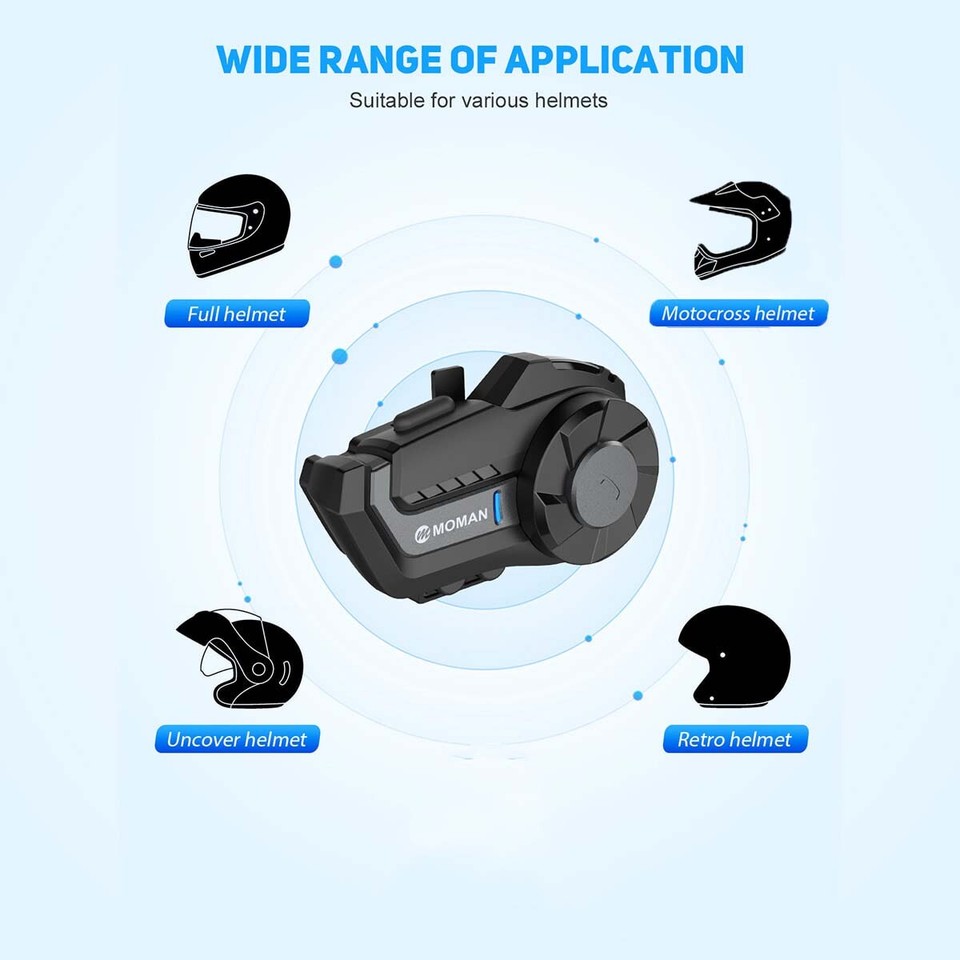 MOMAN H2 Motorcycle Helmet Wireless Headset Helmet Intercom 2 Riders ...