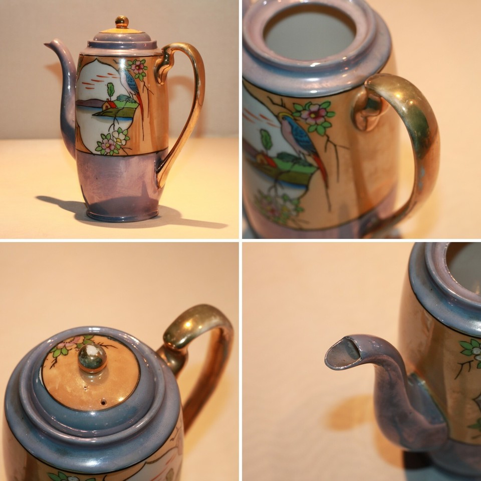 Vintage Mikori Japan Blue Gold Espresso Coffee Set Exotic Birds Sakura ...