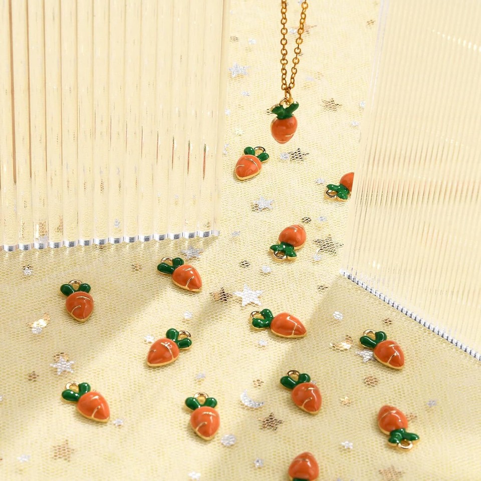 100x Enamel Carrot Charm Pendants for Key Chain Jewelry Making DIY ...
