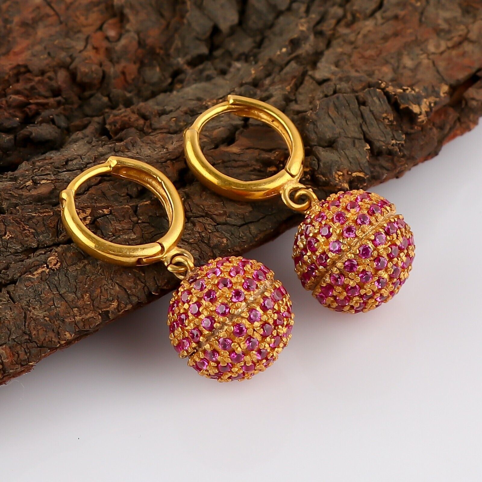 18k Gold Plated Ruby Gemstone Erring, 925 Sterling Silver Dangle Drop ...