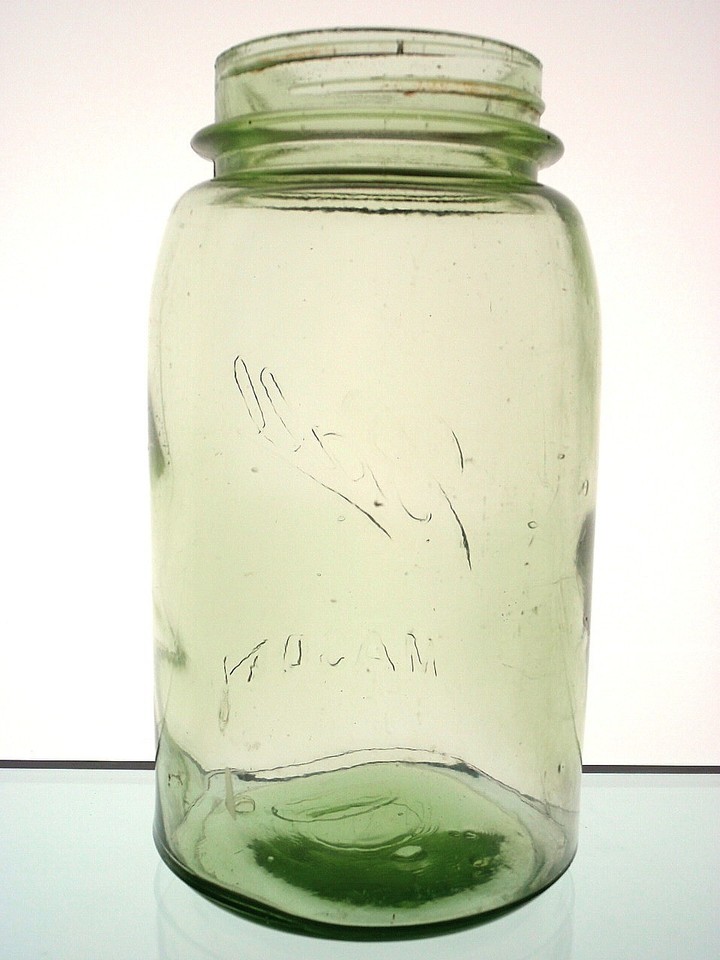 SUPERB- RICH YELLOW APPLE GREEN BALL MASON QUART GLASS ANTIQUE FRUIT ...