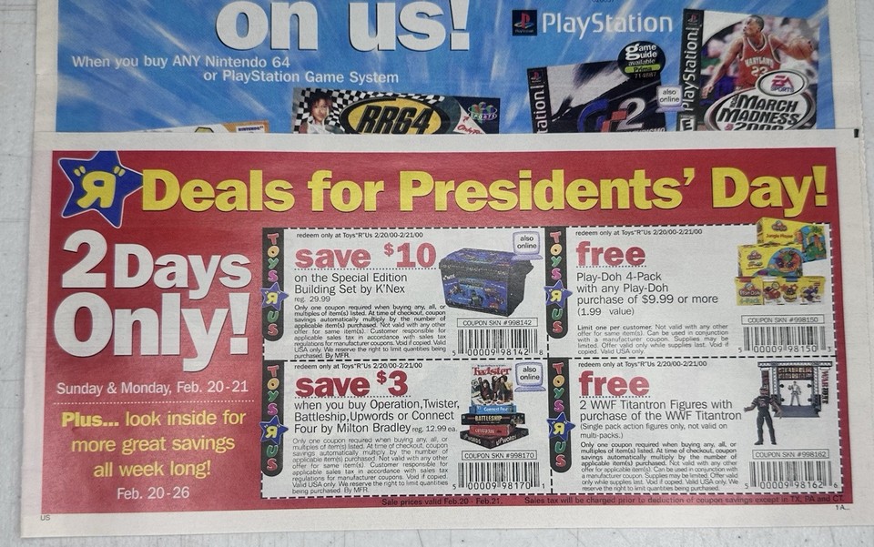 2000 Toys R Us Presidents Day Video Game Flyer N64 PlayStation Pokemon ...