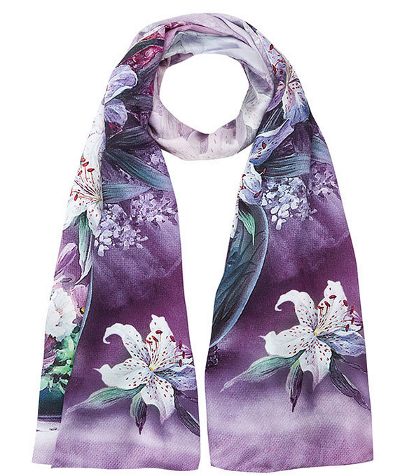 100% Silk Scarf Women neckerchief Shawl Wrap floral purple pink MY1 | eBay