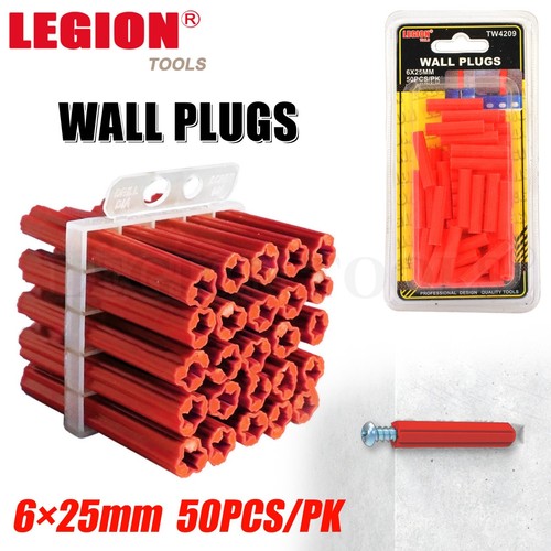 Red Plastic Wall Plug Anchor 6×25mm Fixing Star Masonry Concrete Wall ...
