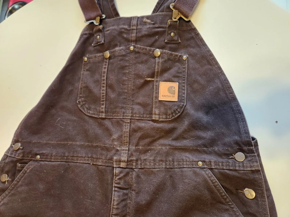 Carhartt Insulated Bibs, Dark Brown, Sz 42x29, Preowned-Excellent ...