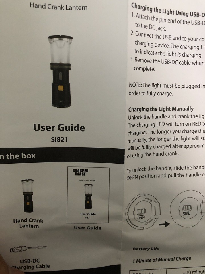 New Sharper Image Chargeable Lantern Camping Light Outdoor Hand Crank ...