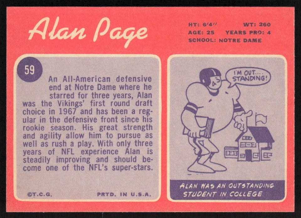 1970 Topps Alan Page #59 Rookie Minnesota Vikings | eBay