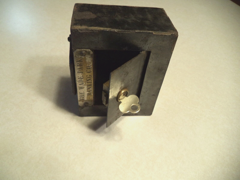 Antique Handle Coin Bank The Wade County Banking Co. New Key | eBay