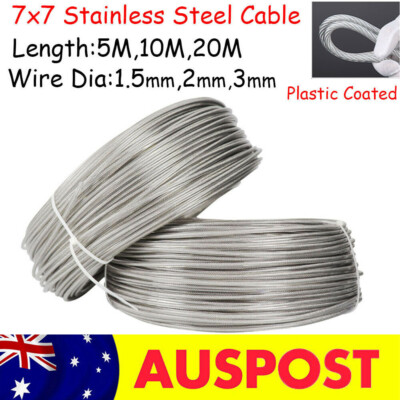 Stainless Steel Cable Wire 2mm 3mm Plastic Coated Rope 5/20/10M Clothes ...
